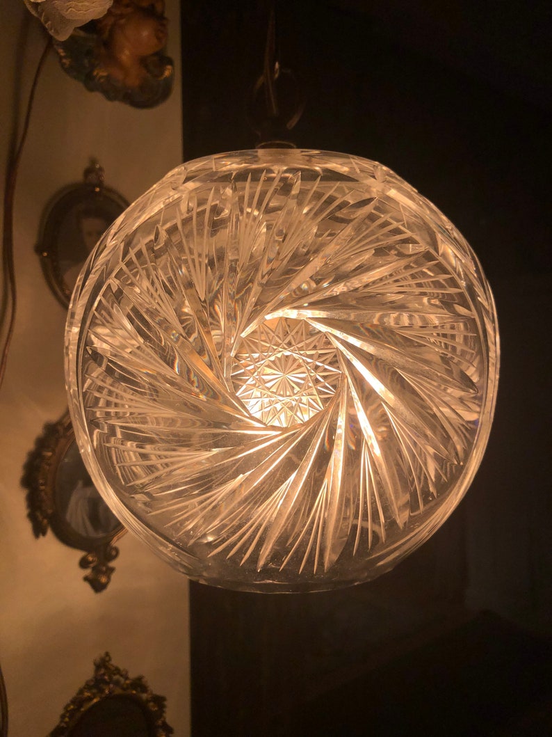 Antique American Cut Glass Crystal Pendant Lamp Pinwheel Design Re ...