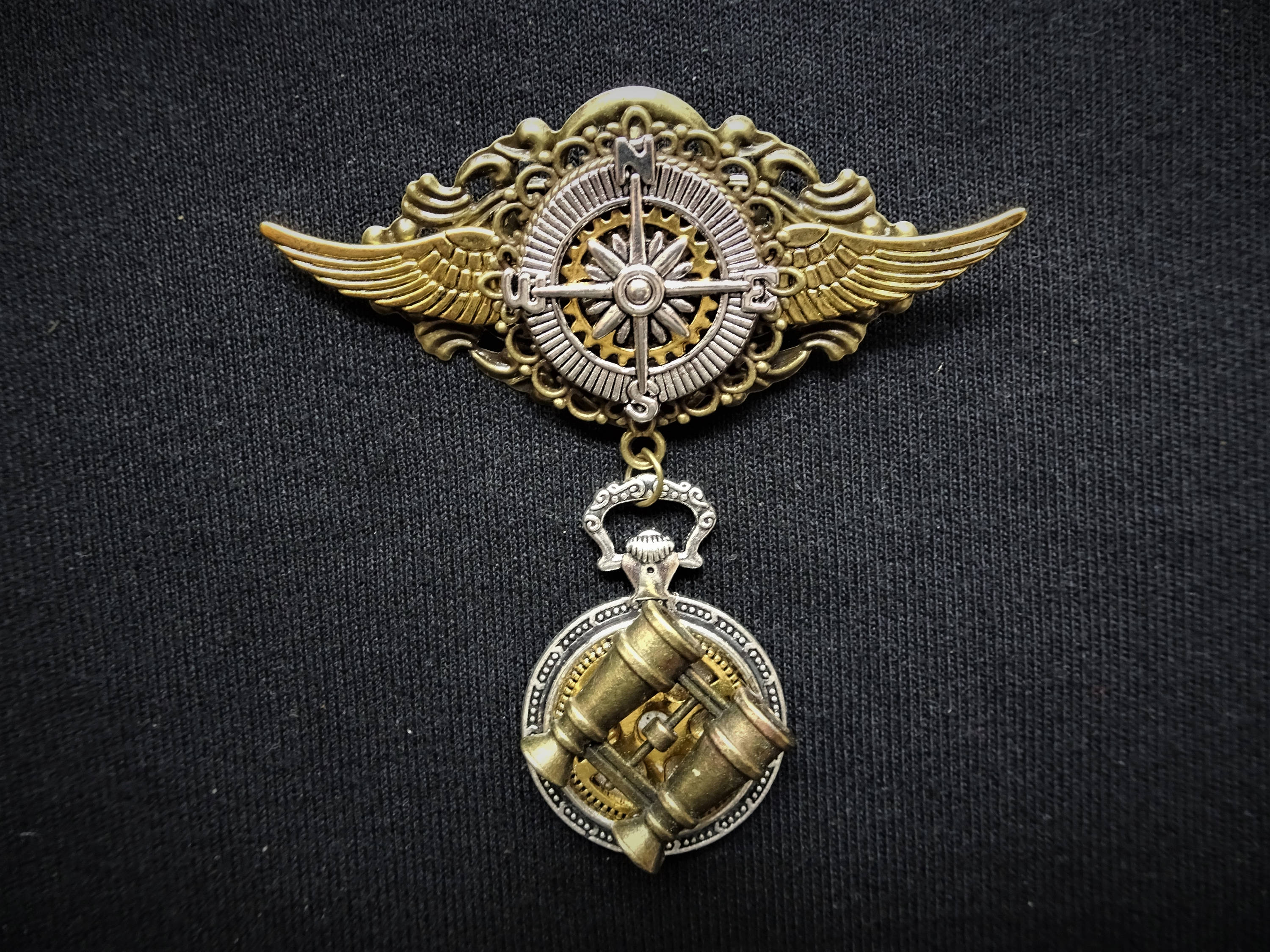 Steampunk Explorer Medal Winged travel lover's medal pin | Etsy