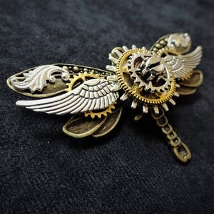 Steampunk Winged Bronze Dragonfly Pin Badge Brooch Featuring Gold ...
