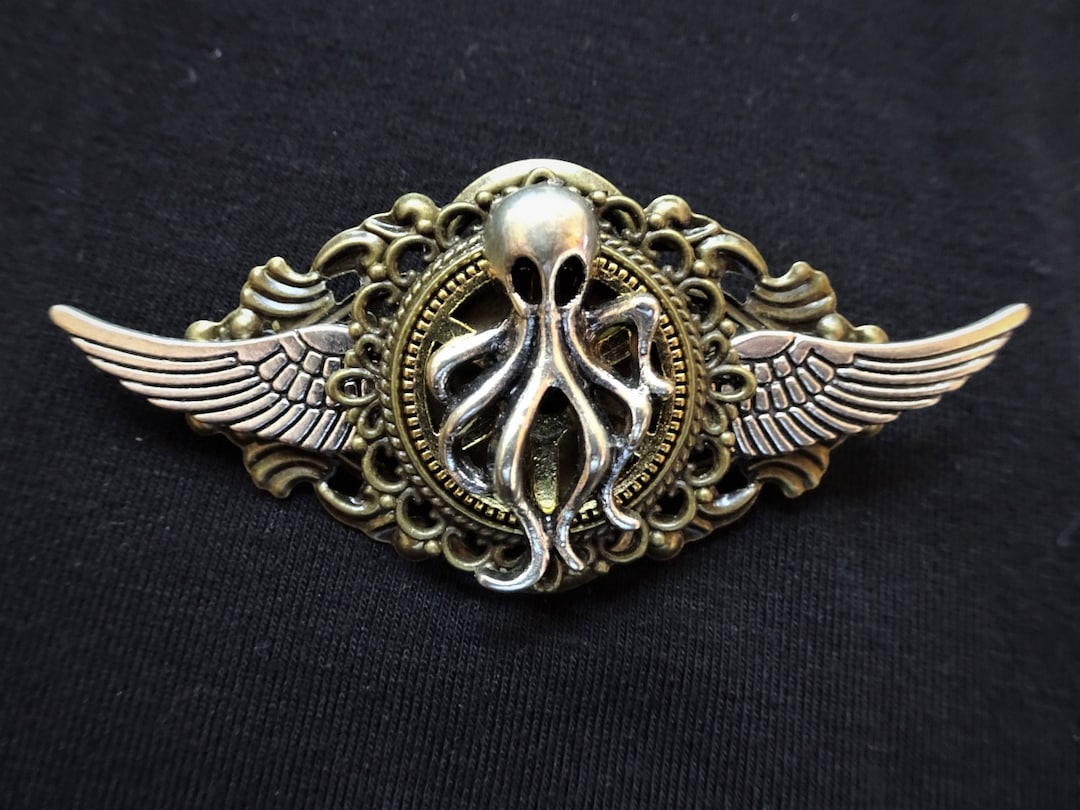 Steampunk Gothic Fantasy Winged Kraken Pin Badge & Brooch Featuring ...