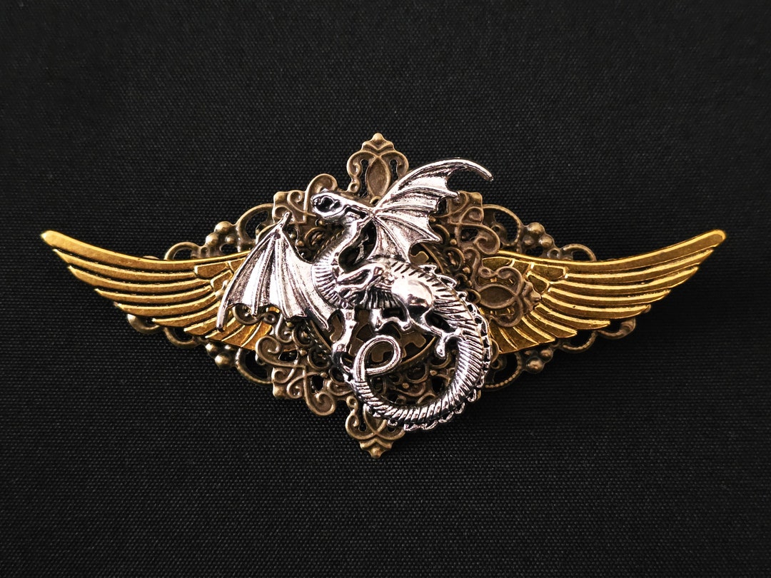 NEW! - Fantasy Steampunk Goth Dragon Pin Badge Brooch With Gold Wings ...