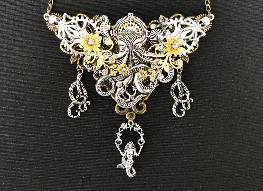 Beautiful Steampunk Gothic Nautical Silver Kraken Octopus Necklace With ...