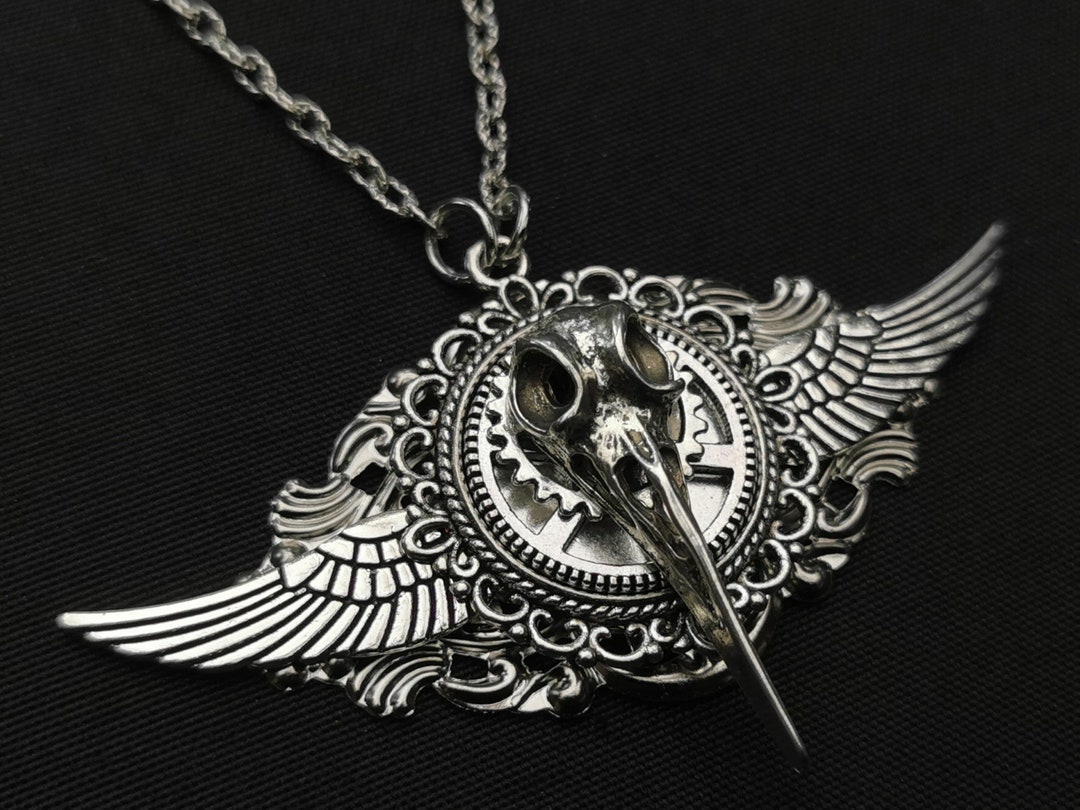 NEW! - Silver Steampunk Gothic Fantasy Winged Raven Bird Skull Goth ...