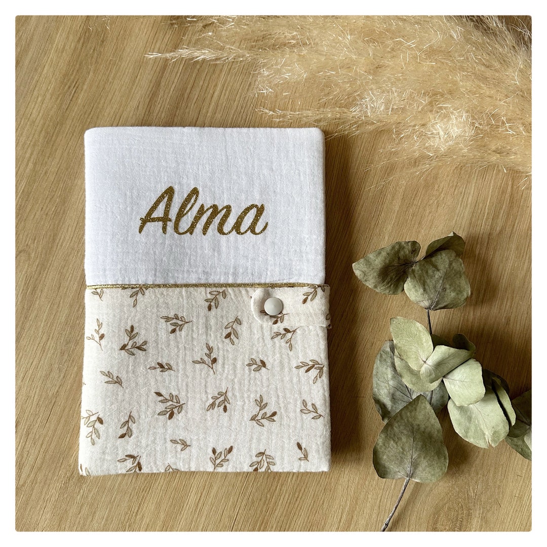 Protège carnet de santé personnalisé, double gaze de coton blanc et ...