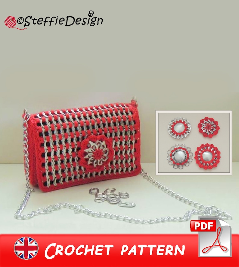 Pop Tab Basic Purse + 4 Flowers Crochet Pattern ENGLISH - Etsy