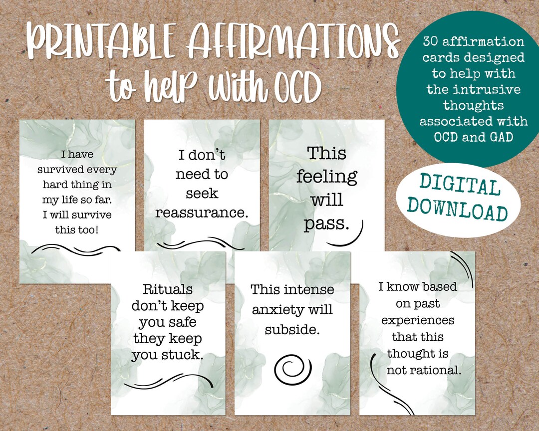 Digital File of 30 Affirmation Cards for OCD and GAD, Mental Health ...