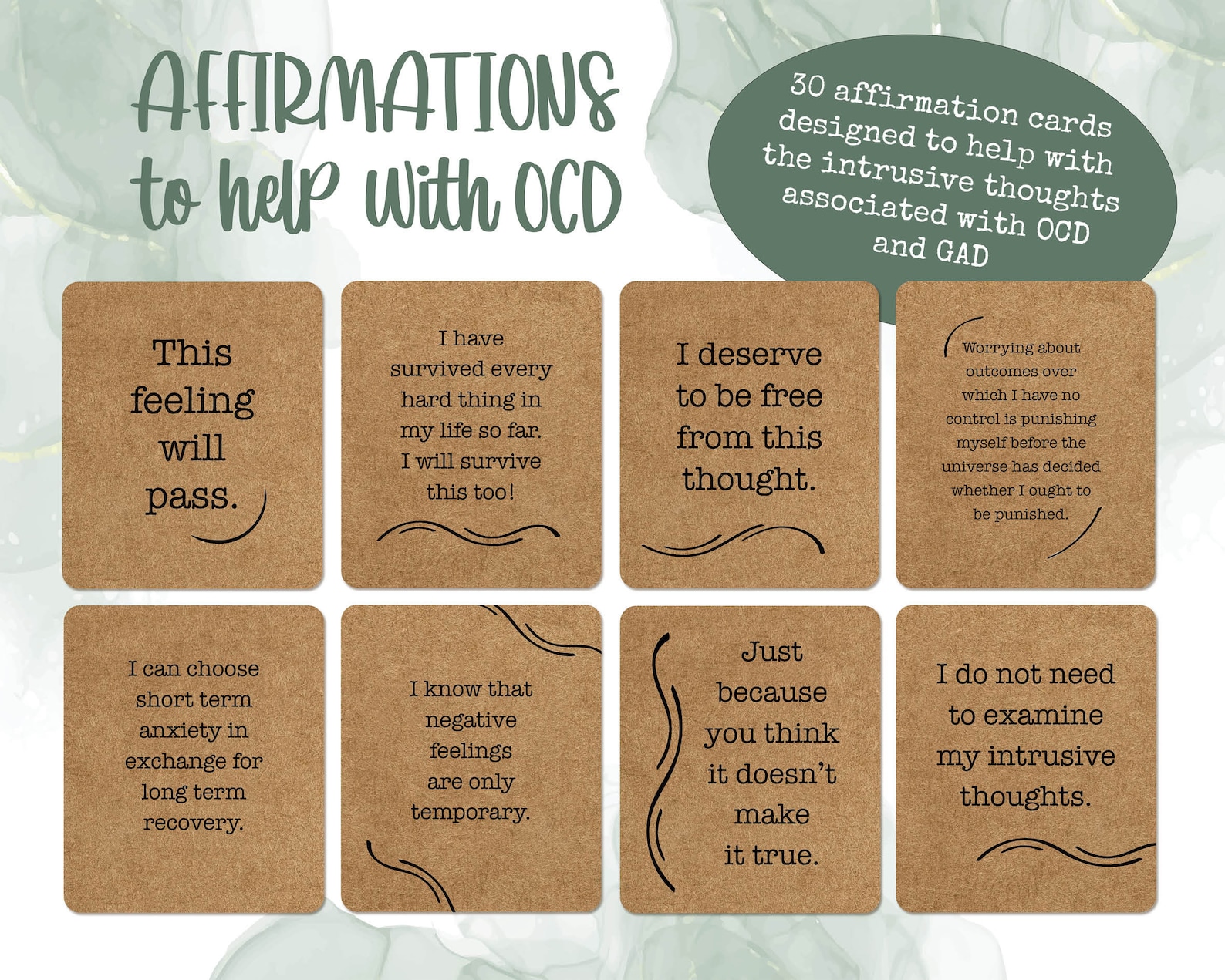 30 Kraft Affirmation Cards for OCD, Mental Health Gift, Positive ...
