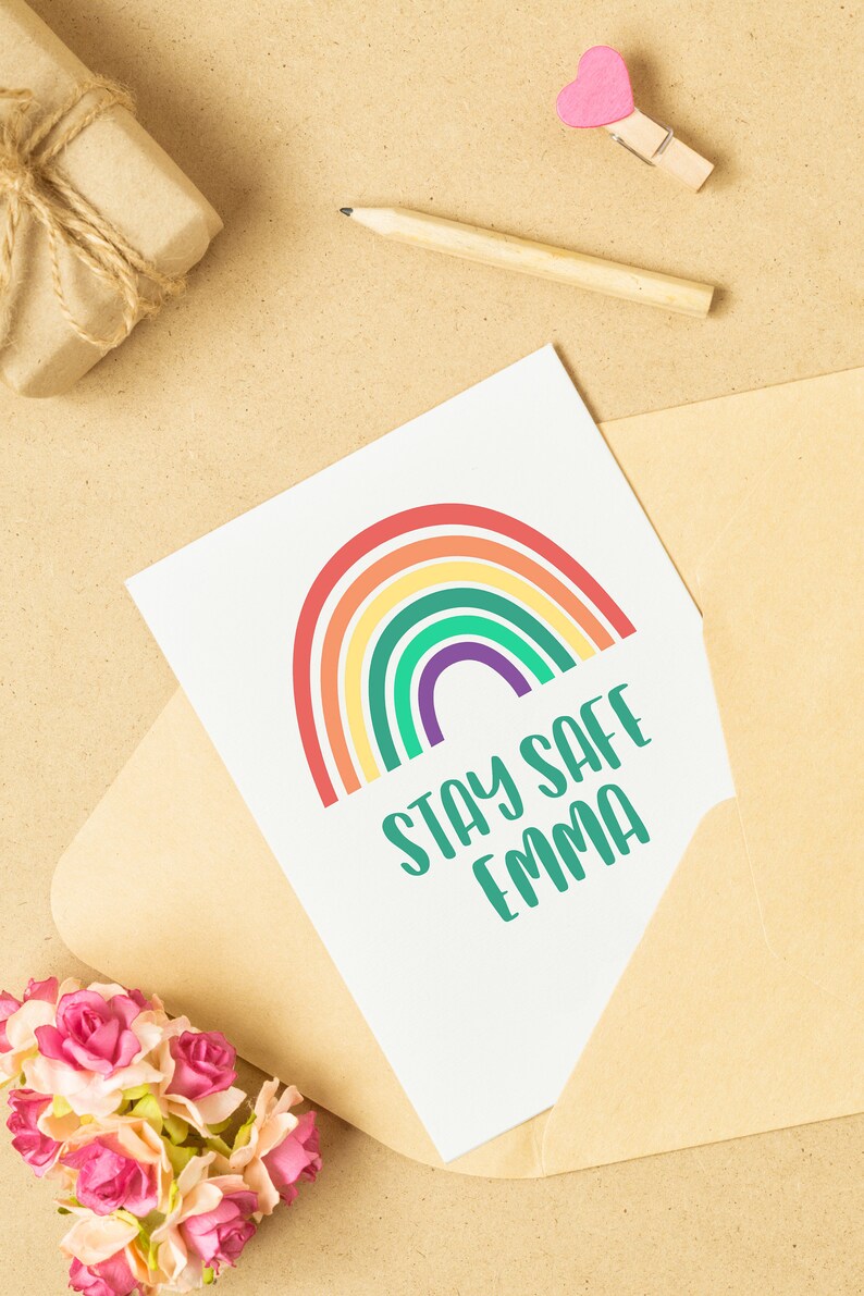 Personalised Rainbow Stay Safe Card for Loved Ones During Lockdown - Etsy
