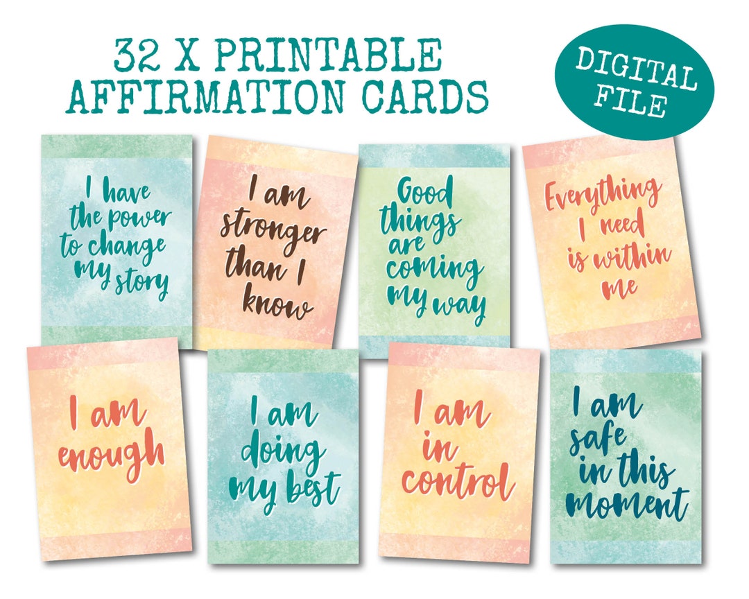 Digital File of 32 Affirmation Cards - Mental Health - Positive ...