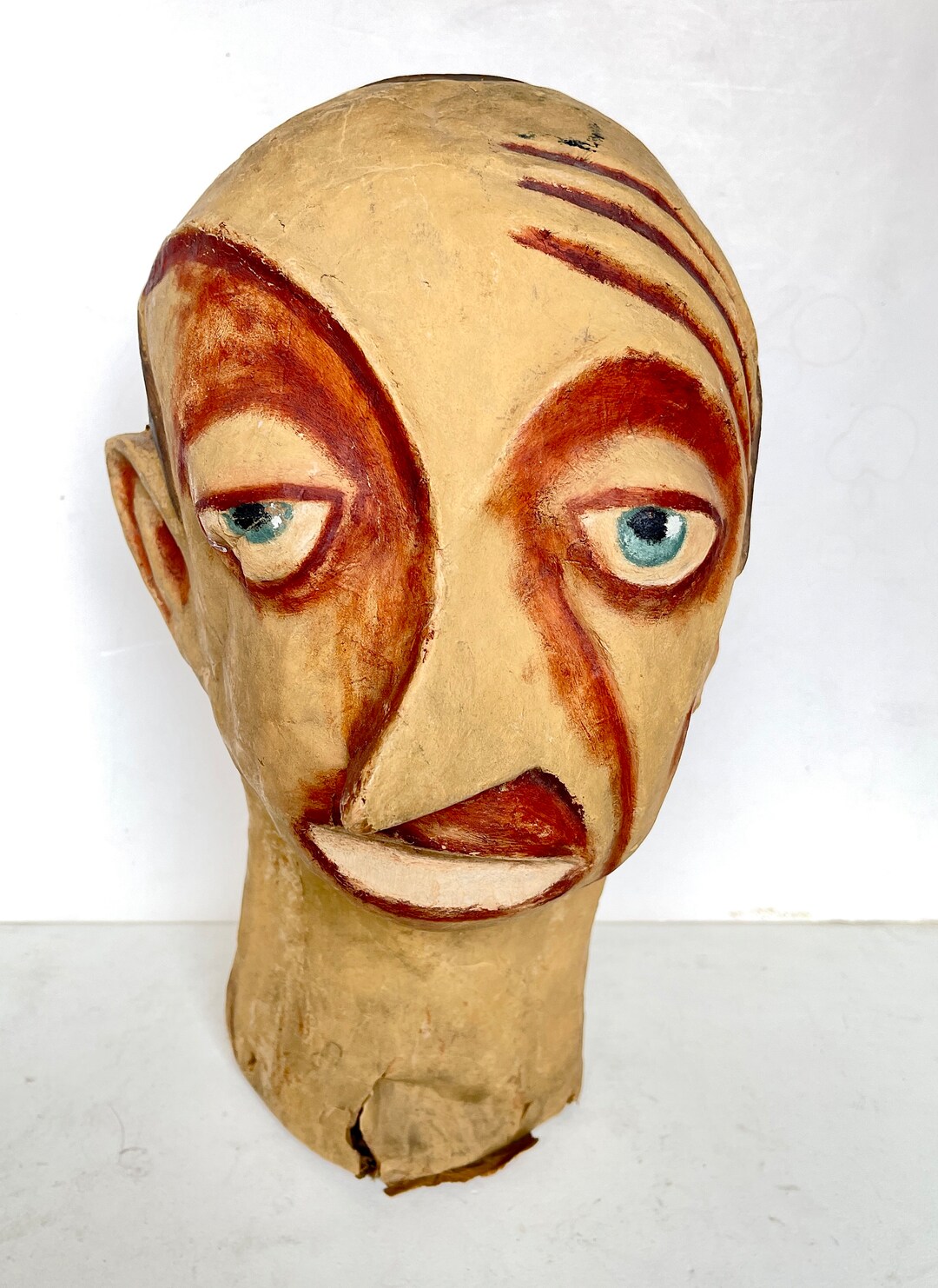 Paper Mache Male Mannequin Head Crooked Nose Hat Store Display Deco ...