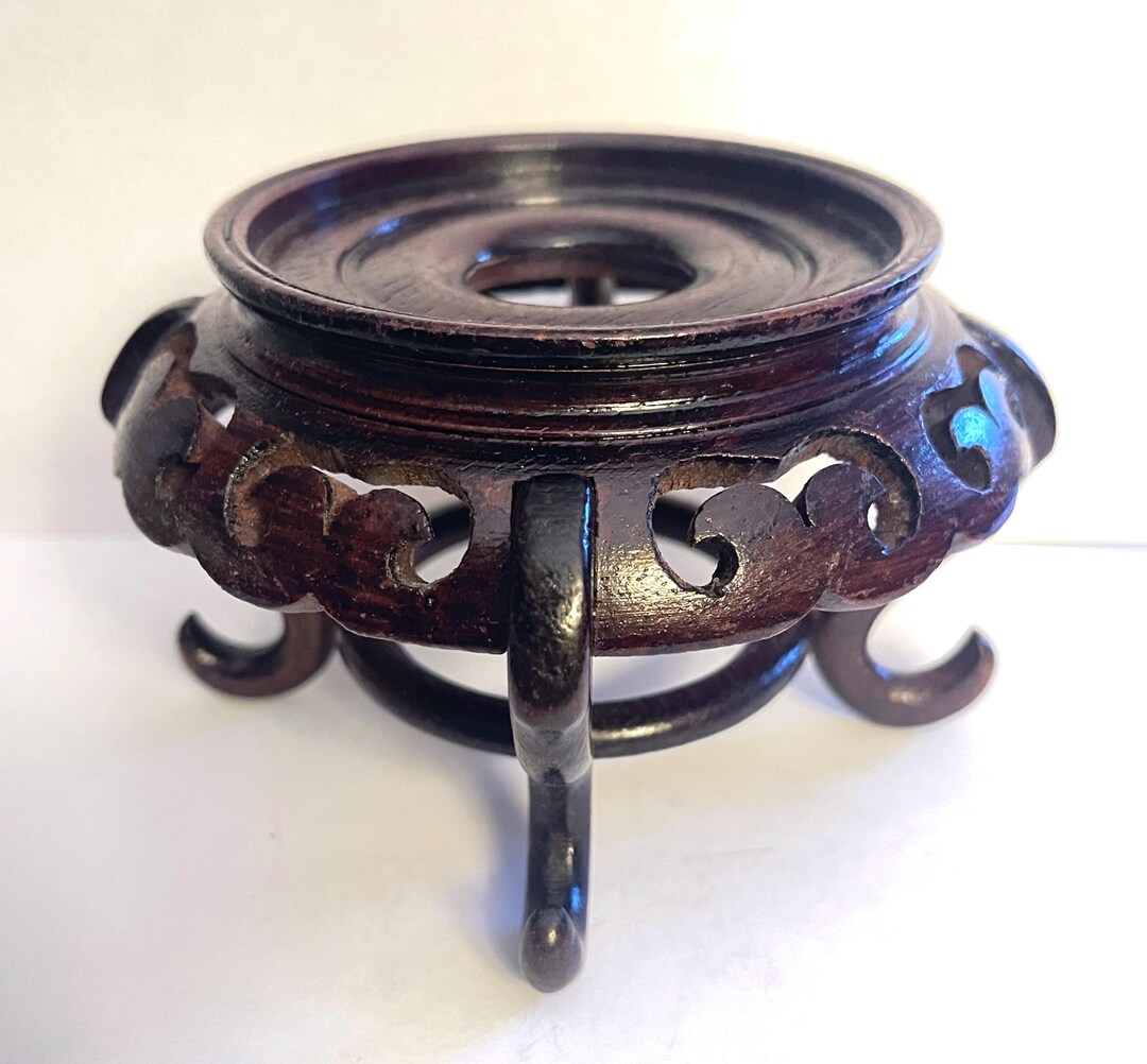 Chinese Stand Base Legs Pierced Wood Vase Lamp Vintage 2 7/8 in (1180 ...