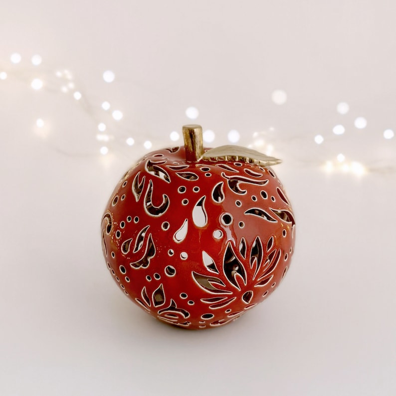Fall Centerpiece - Carved Clay Apple Candle Holder or Tealight Lantern ...