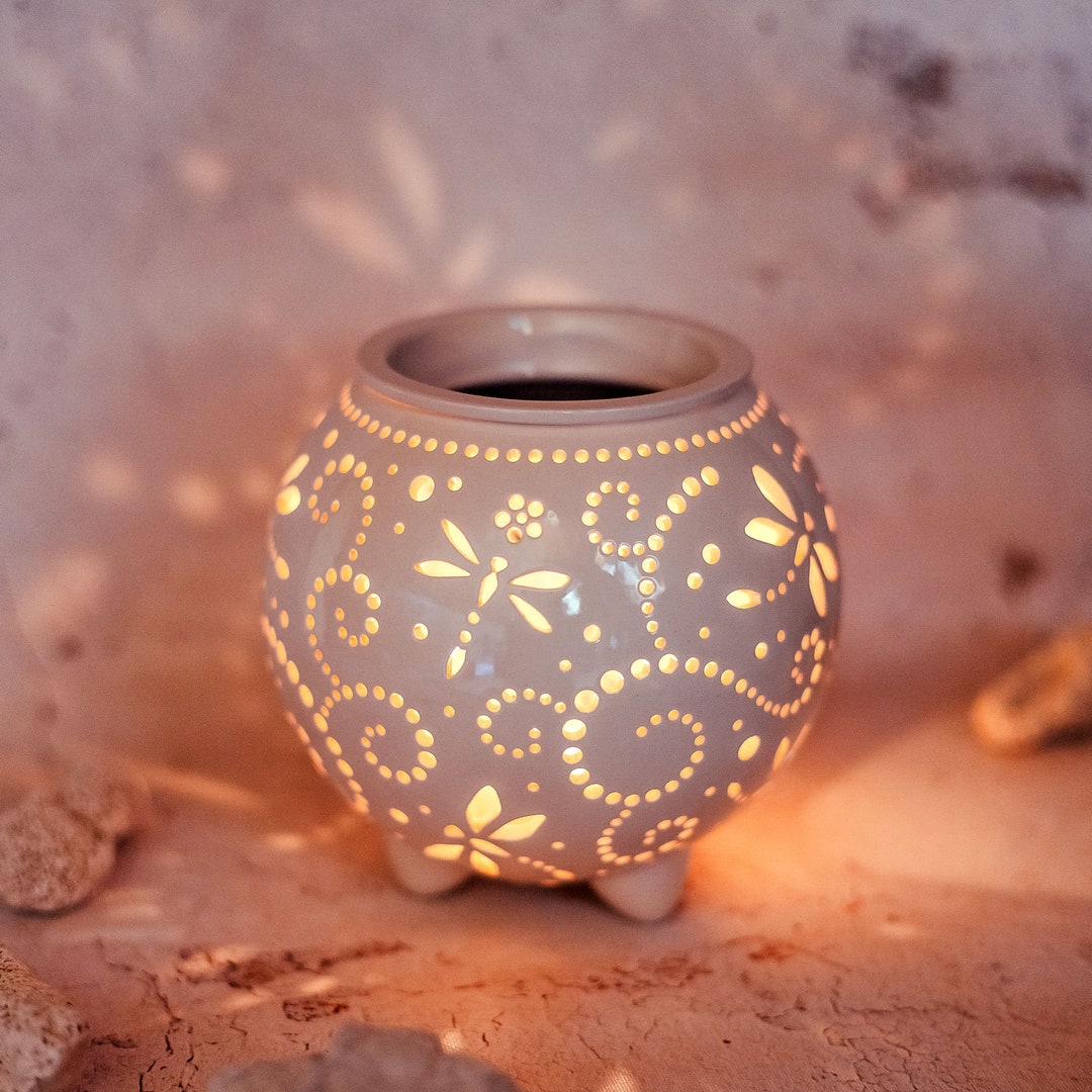 Dragonfly Wax Warmer: Ceramic Tea Light Oil Burner, Spa Decor - Etsy