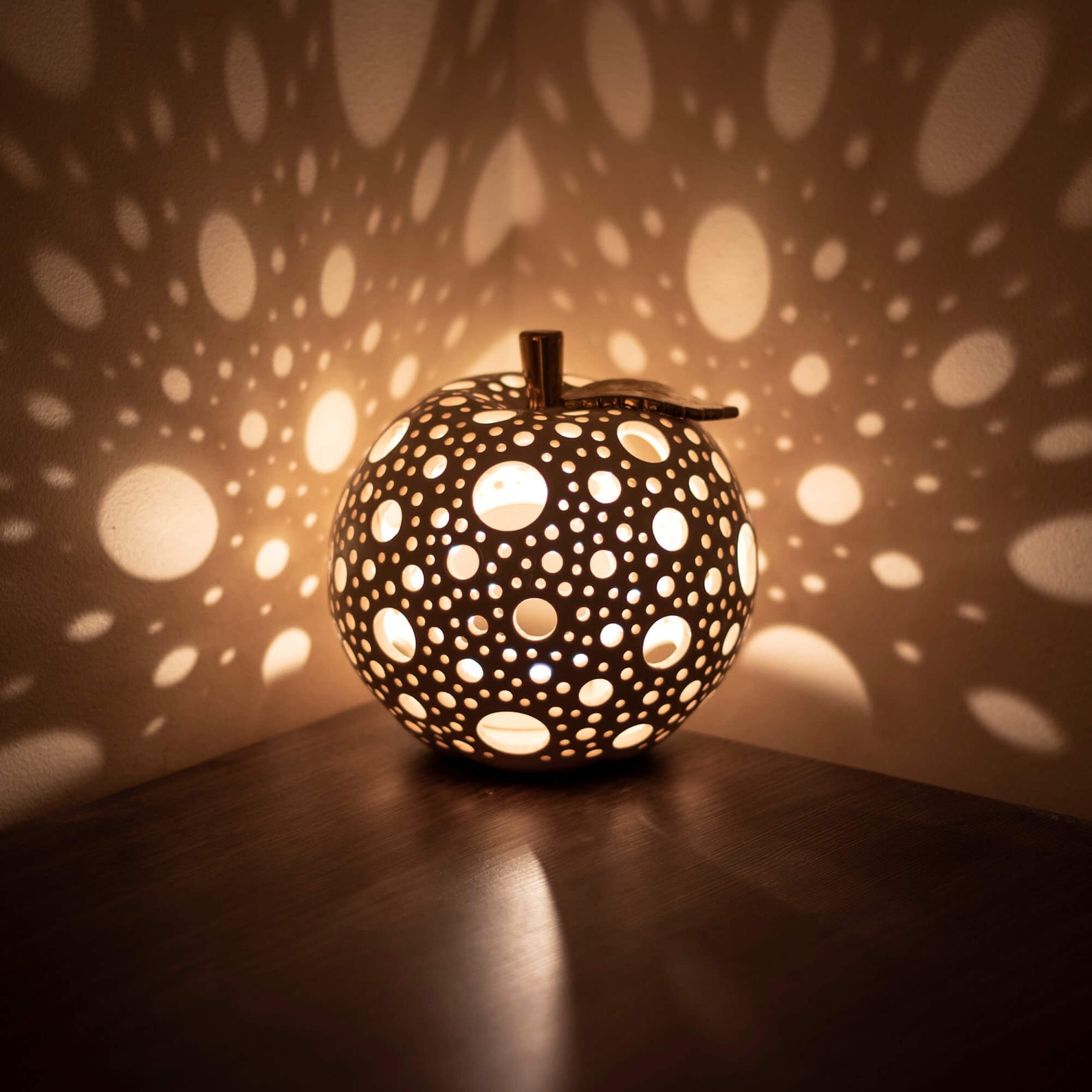 White Apple Tea Light Holder Fall or Winter Table Decor Red Candle ...