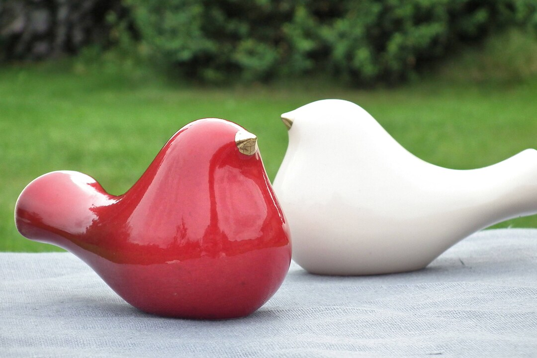 Ceramic Red Bird Gold Wedding Reception Black Pottery Bird Sculpture ...