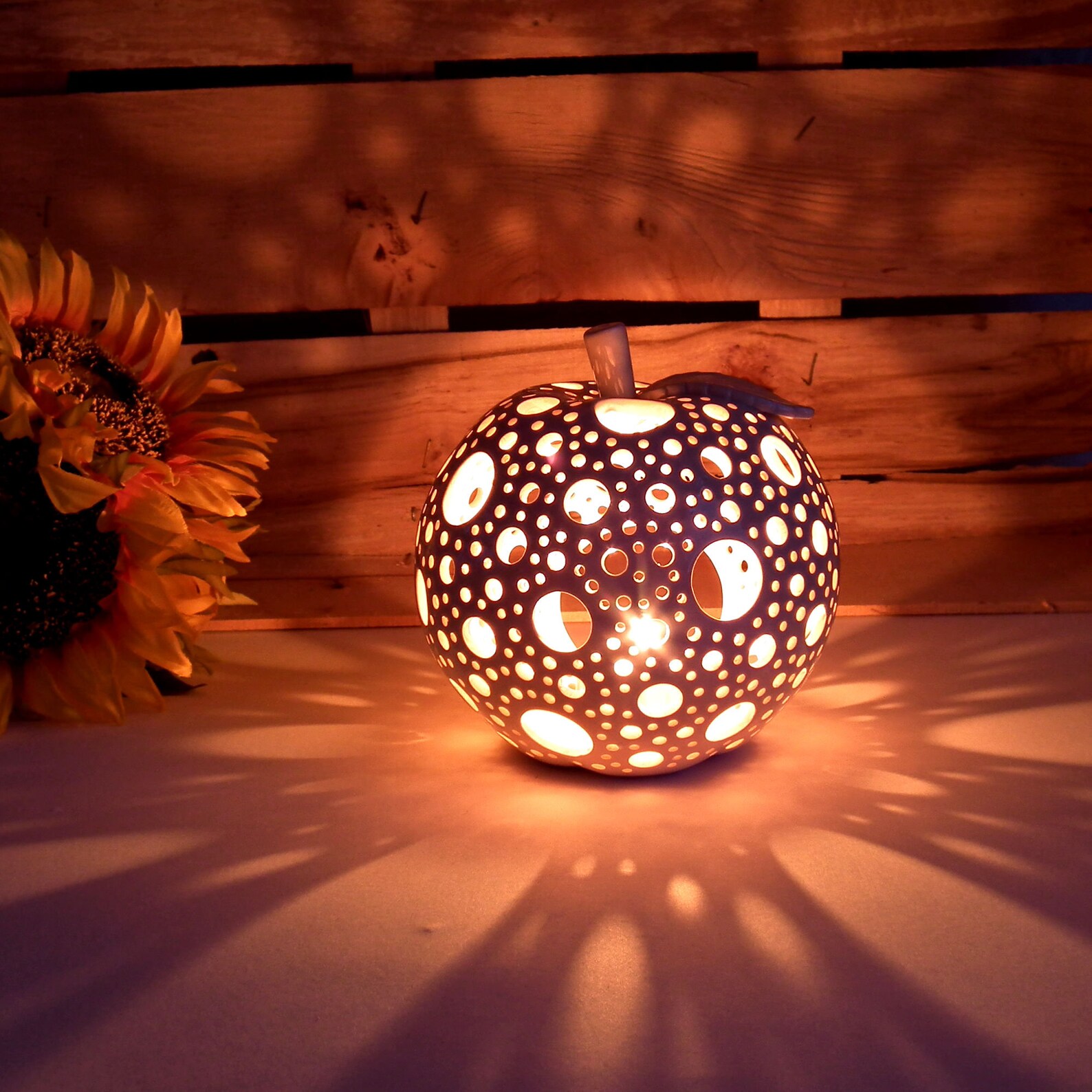 White Apple Tea Light Holder Fall or Winter Table Decor Red Candle ...
