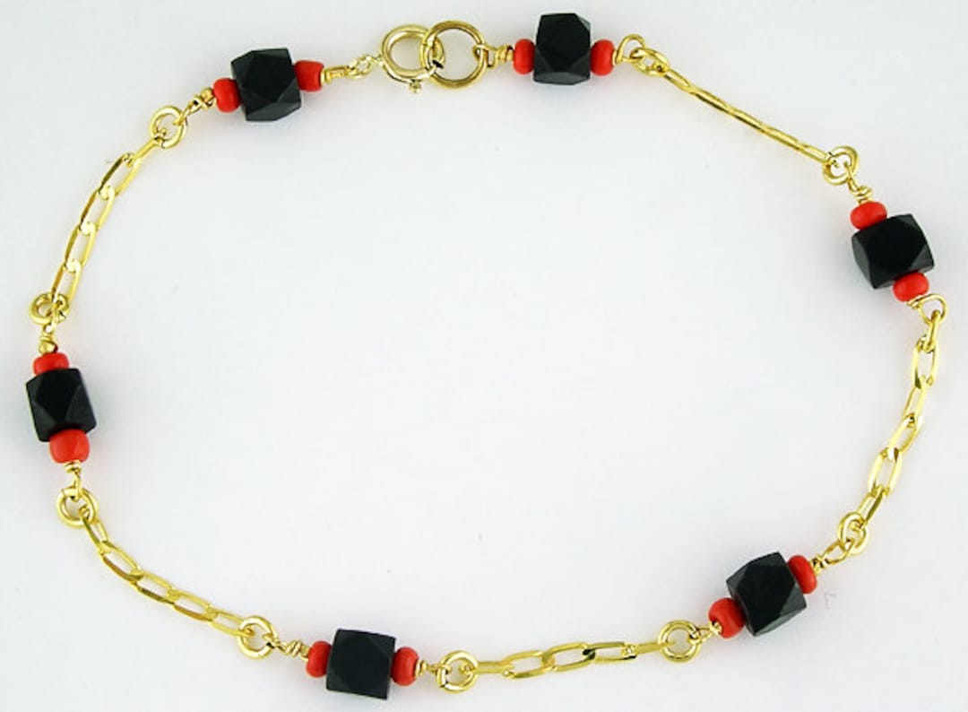 Baby Child 14K GOLD Black Jet Ball & Coral Azabache Cuban/latin ...
