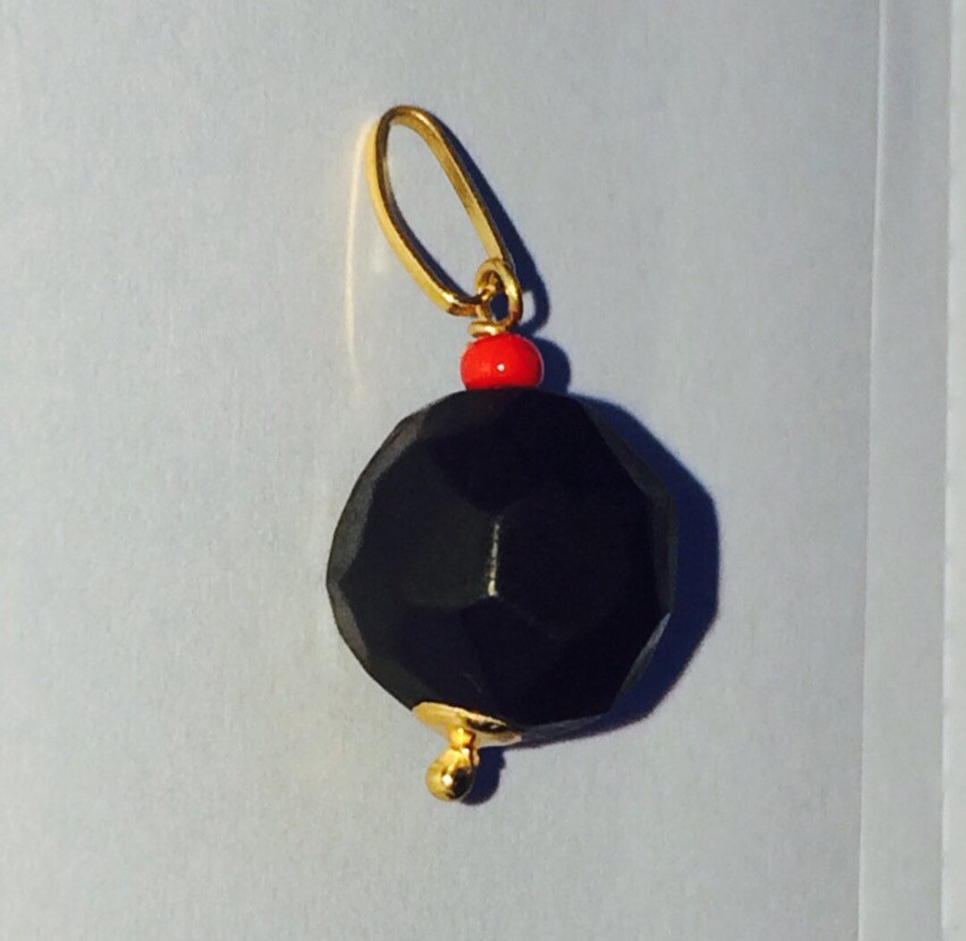 Adult XL 14K GOLD Black Jet Ball and Coral Azabache Cuban Latin Charm ...