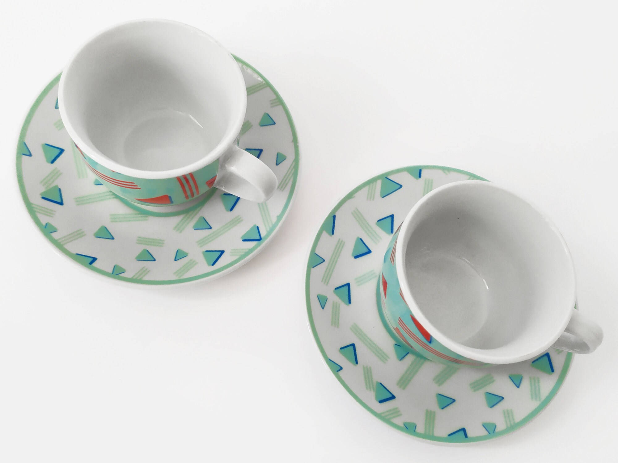 Vintage Set Two Coffee Cups 80s Memphis Milano Style Saucers Tea Sets ...