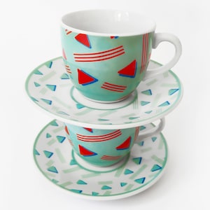 Vintage Set Two Coffee Cups 80s Memphis Milano Style Saucers Tea Sets ...