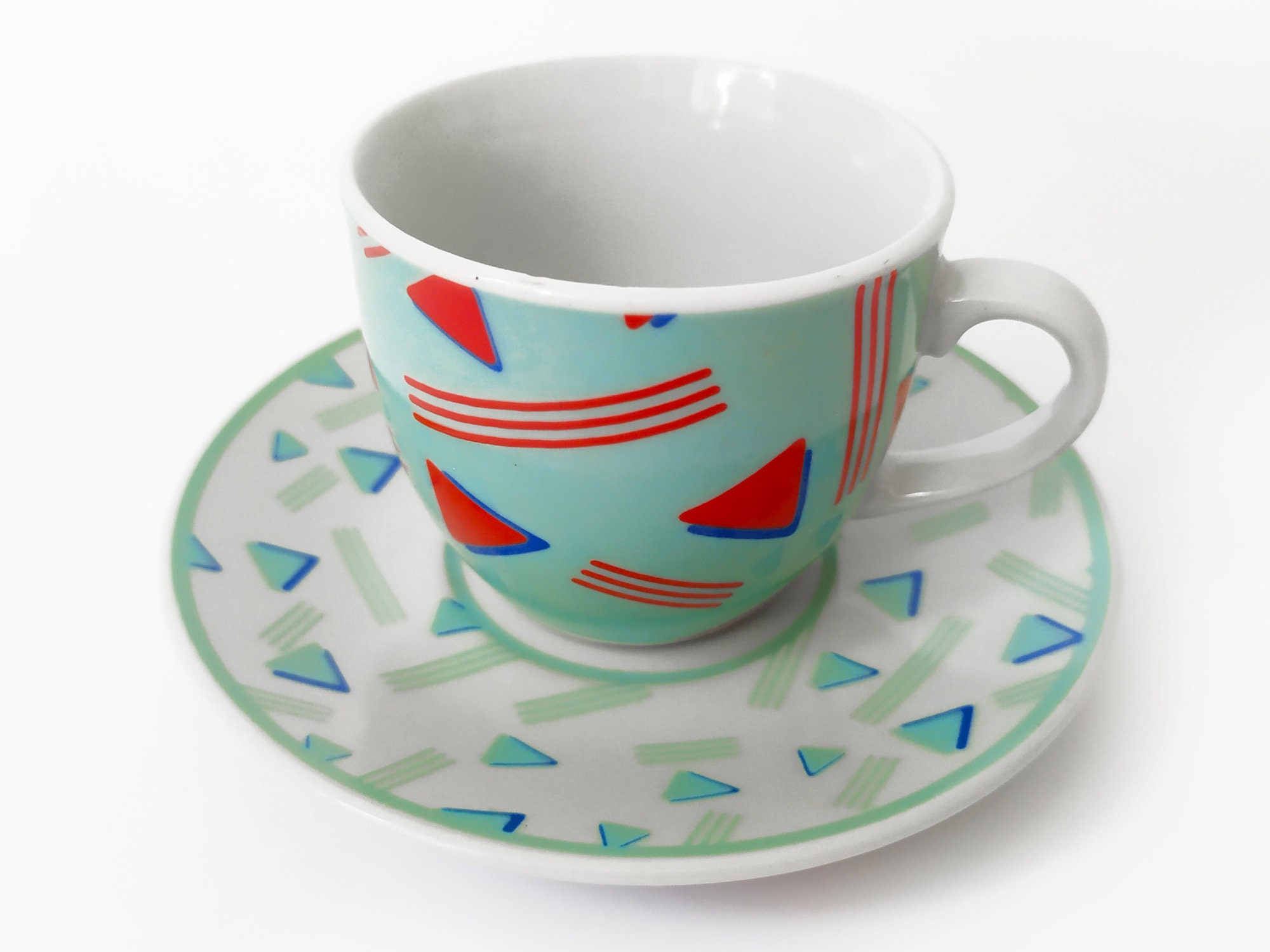 Vintage Set Two Coffee Cups 80s Memphis Milano Style Saucers Tea Sets ...