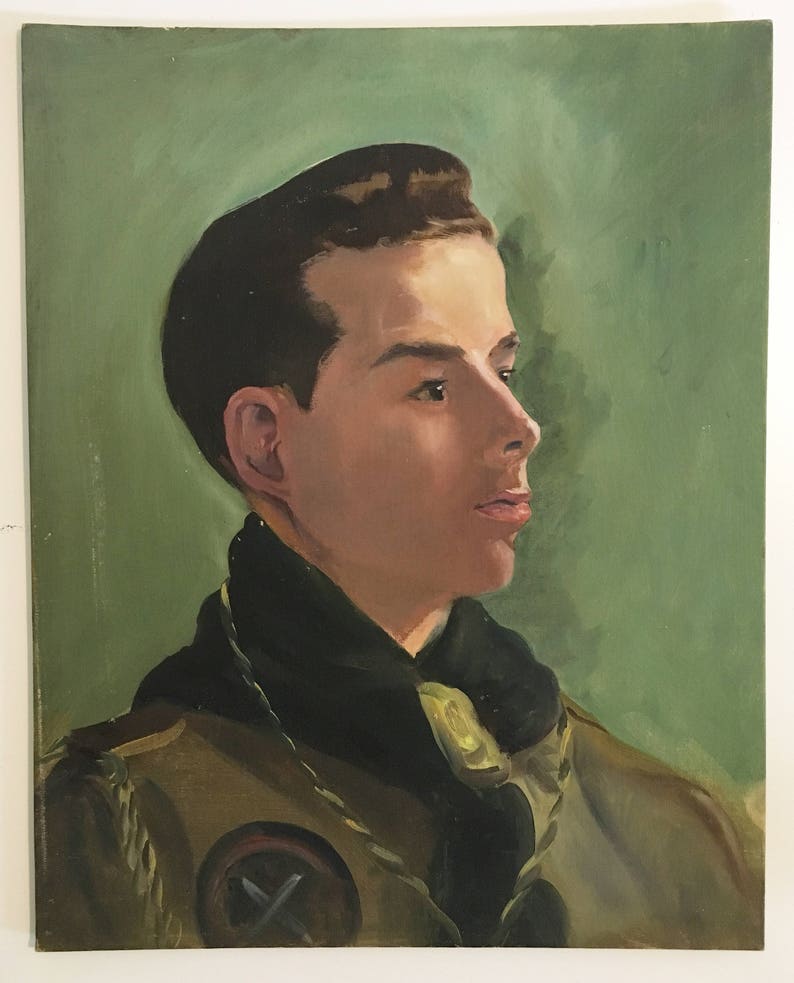 Sweet Vintage Portrait. Handsome Boy Scout. Young Man. Mid Century Art ...