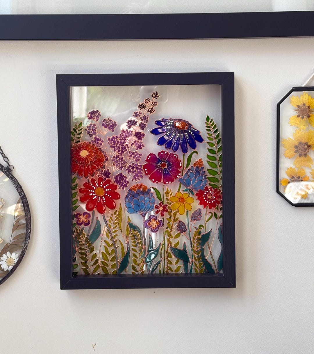 Stained Glass Suncatcher Flower Painting on Glass Art Botanical Stained ...