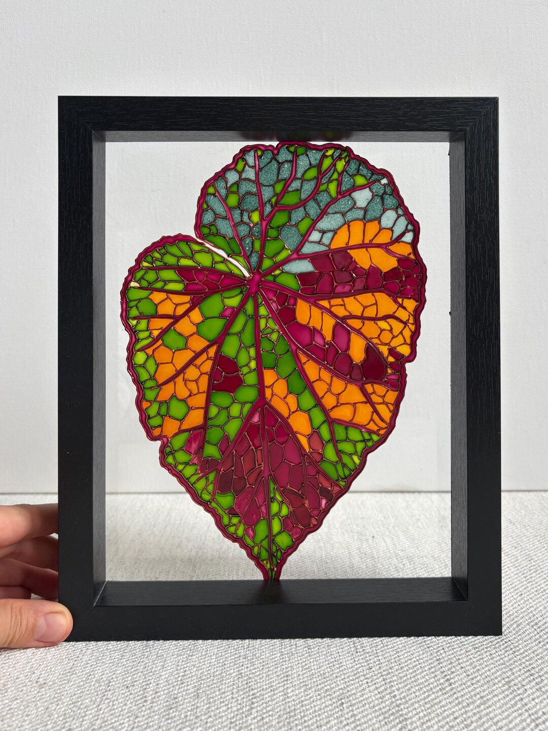 Stained Glass Skeleton Leaf Suncatcher: Hand-painted Botanical Window ...