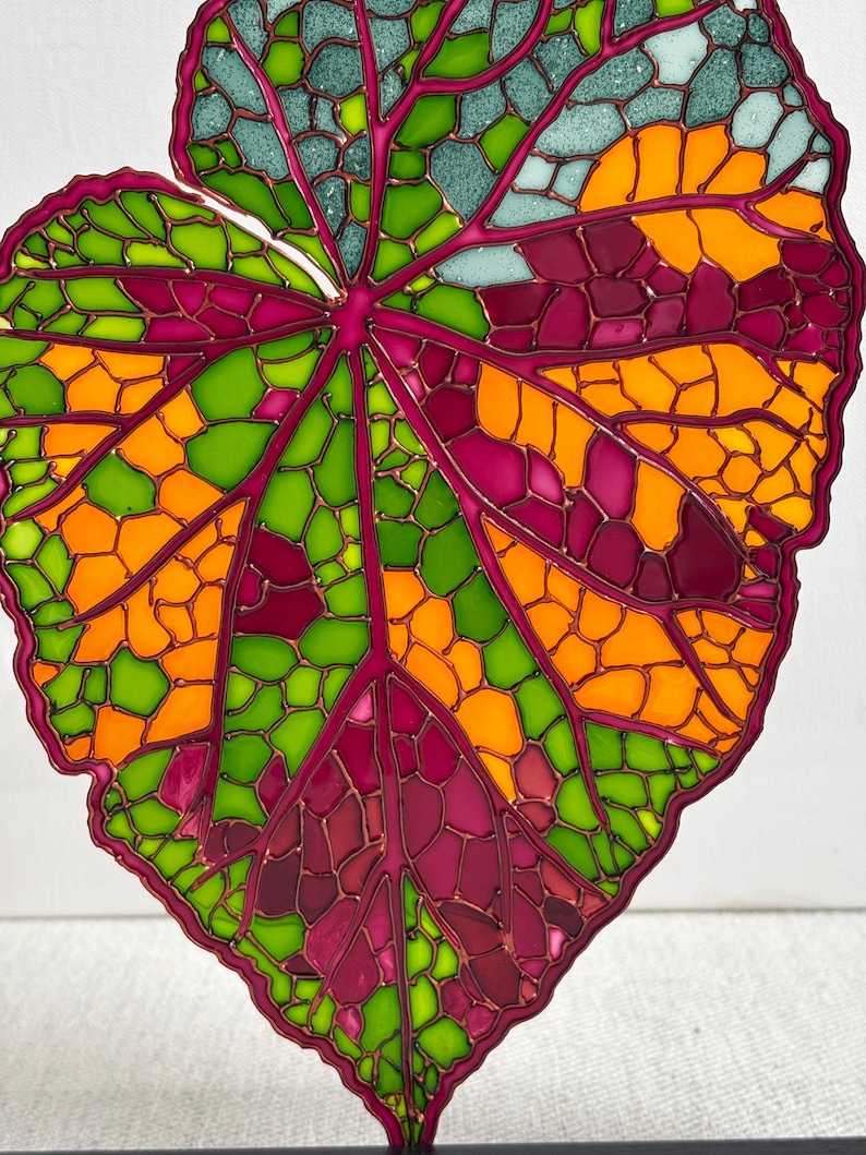 Stained Glass Skeleton Leaf Suncatcher: Hand-painted Botanical Window ...