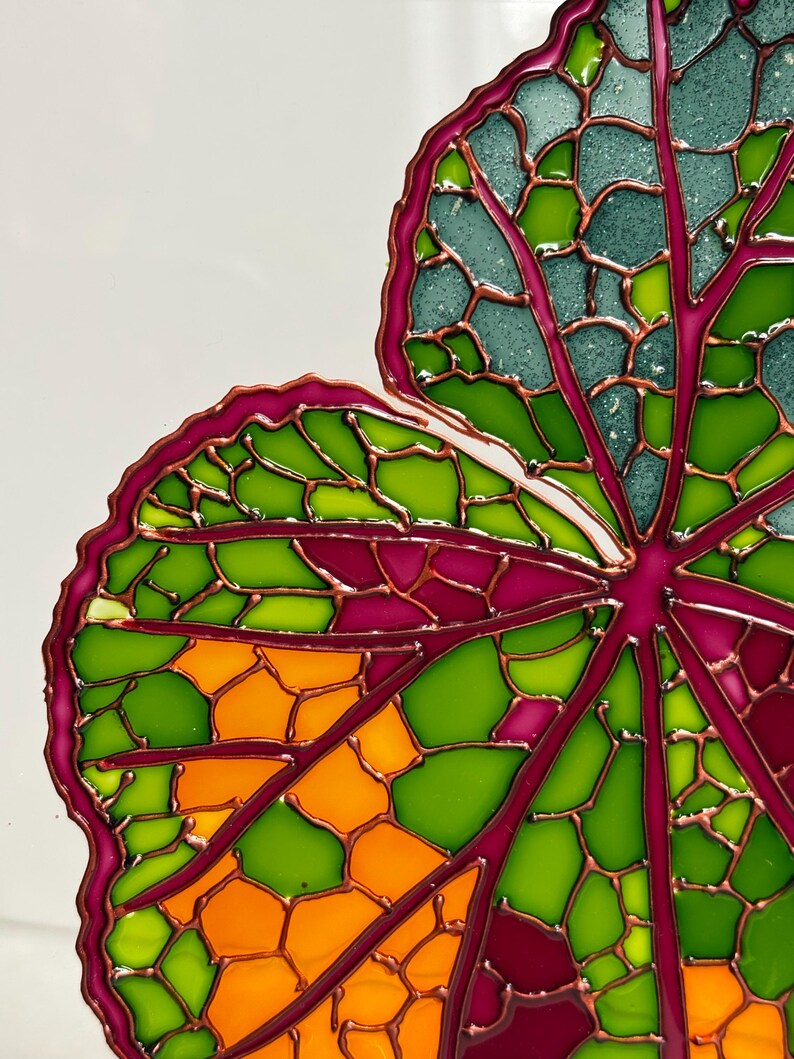 Stained Glass Skeleton Leaf Suncatcher: Hand-painted Botanical Window ...