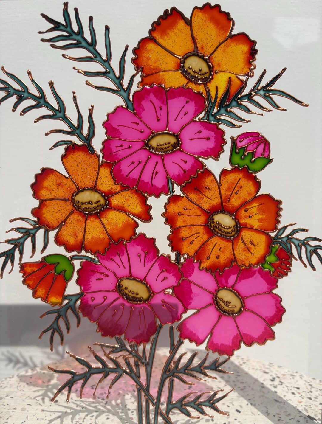 Stained Glass Suncatcher Flower Painting on Glass Art Botanical Stained ...