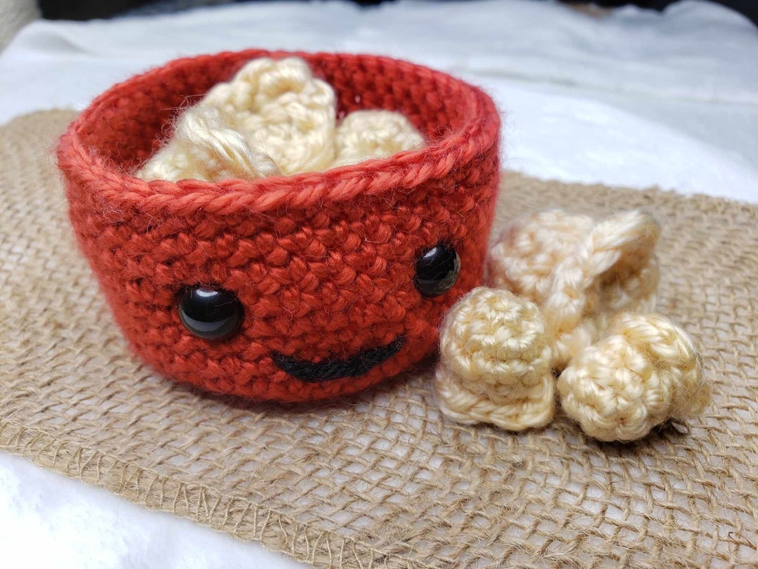Hand Made Crochet Small Popcorn Bowl With Tiny Kernels Toy Stuffie - Etsy