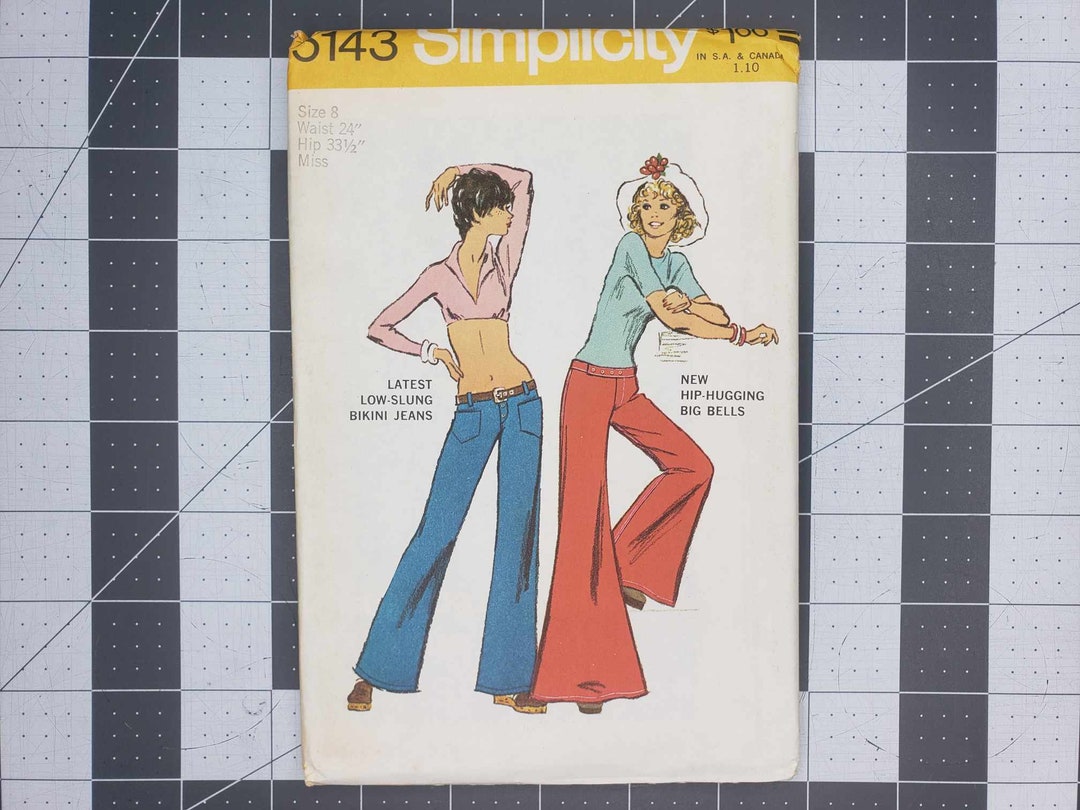 Retro 70's Simplicity Misses' Bell-bottom Bikini Jeans and Hip-hugger ...