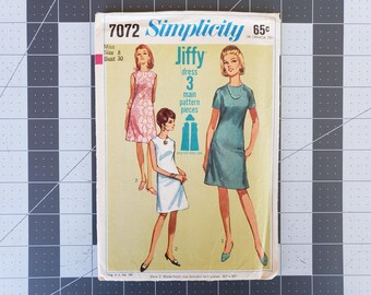 Vintage 1967 Simplicity 7072 Jiffy Dress Pattern - Size 16, Bust 36 ...