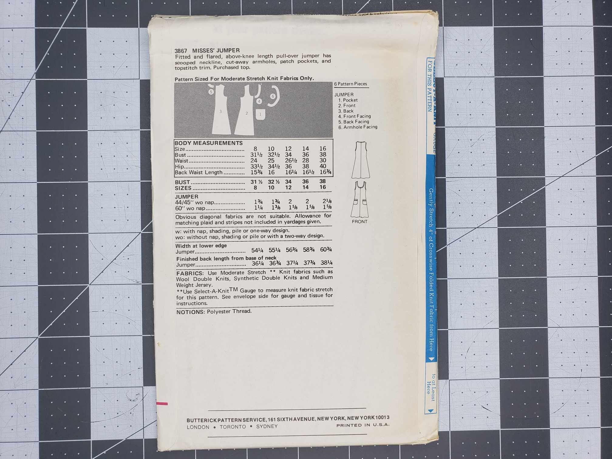 Retro 70's Butterick Misses' Jumper Sewing Pattern Number 3867 UNCUT ...