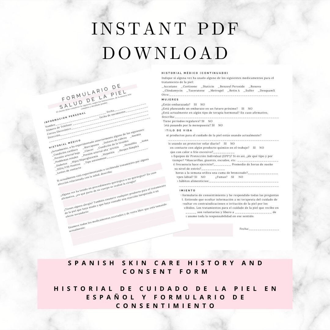 Spanish Skincare History/consent Form. Formulario De Salud De Piel ...