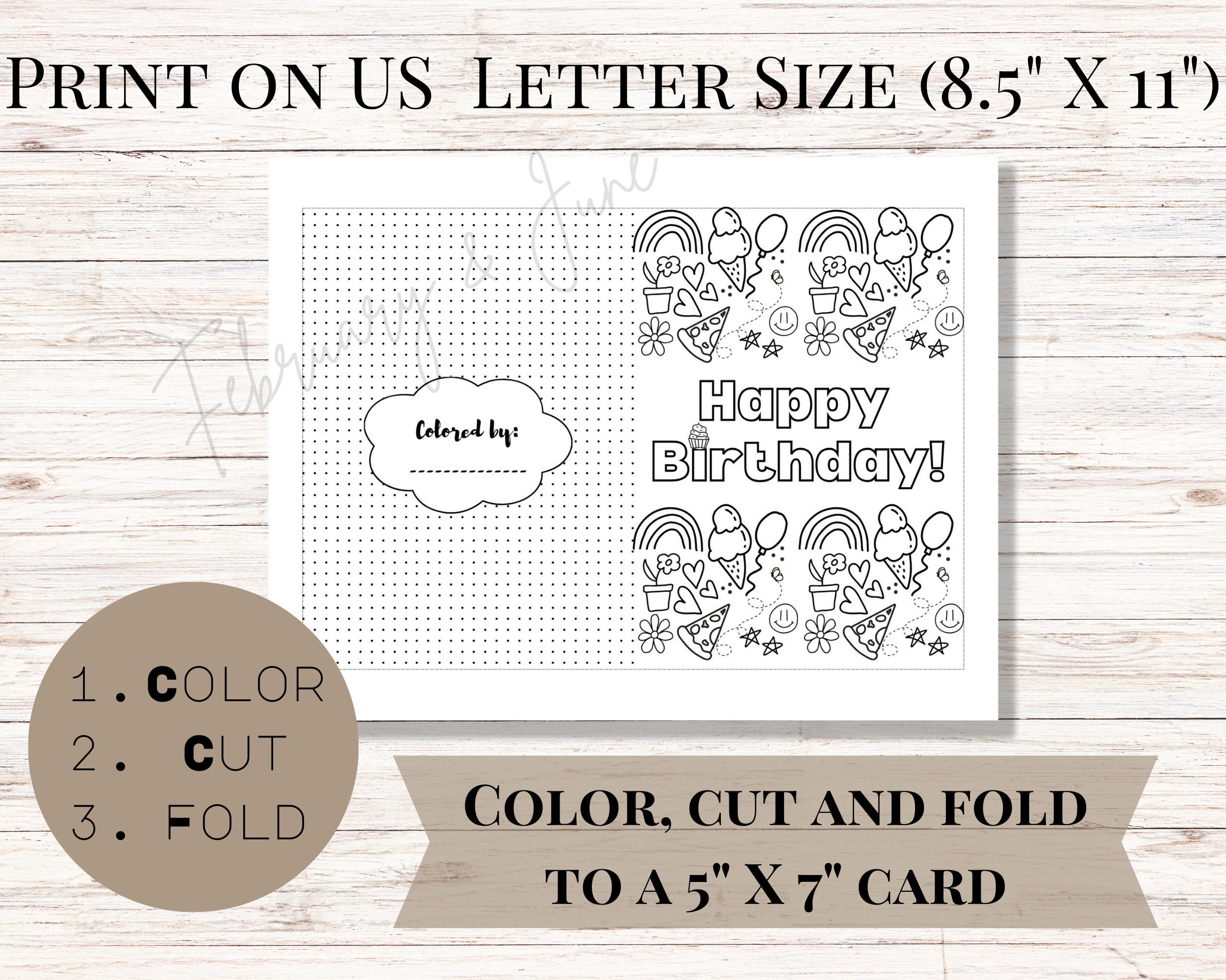 Printable Birthday Doodle Coloring Card - Etsy