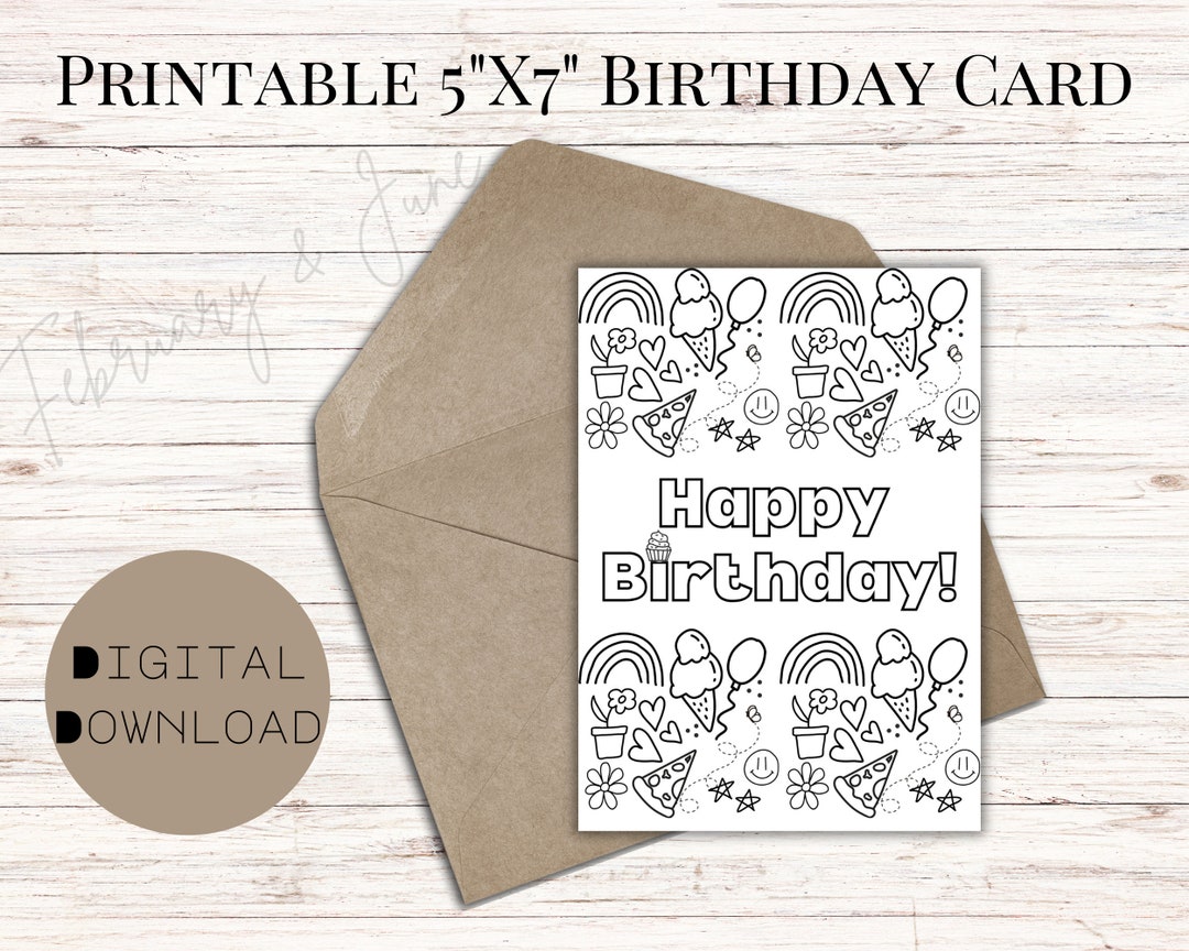 Printable Birthday Doodle Coloring Card - Etsy