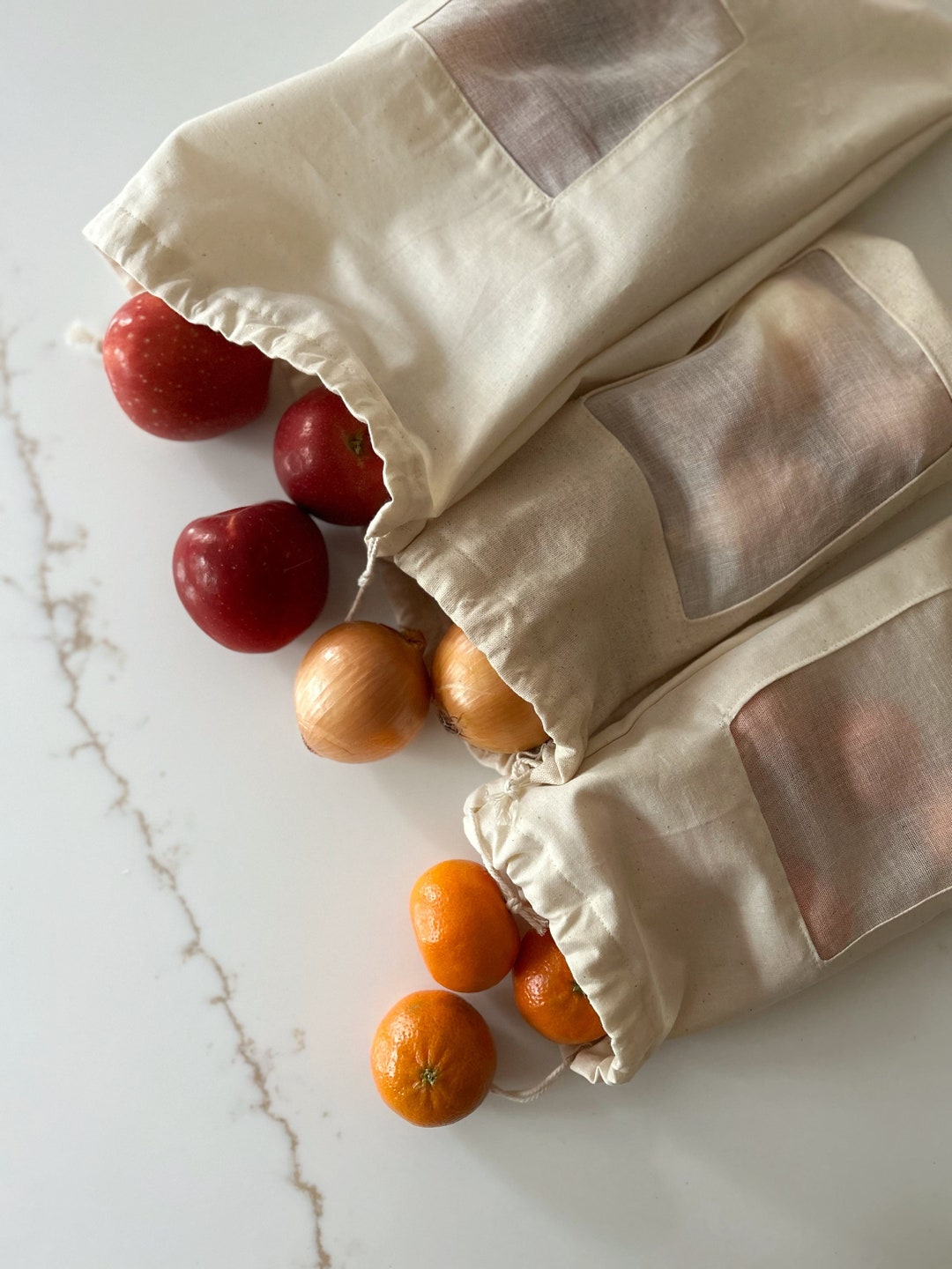 Reusable Produce Bag With Drawstring Cotton Linen Bag for Produce With ...