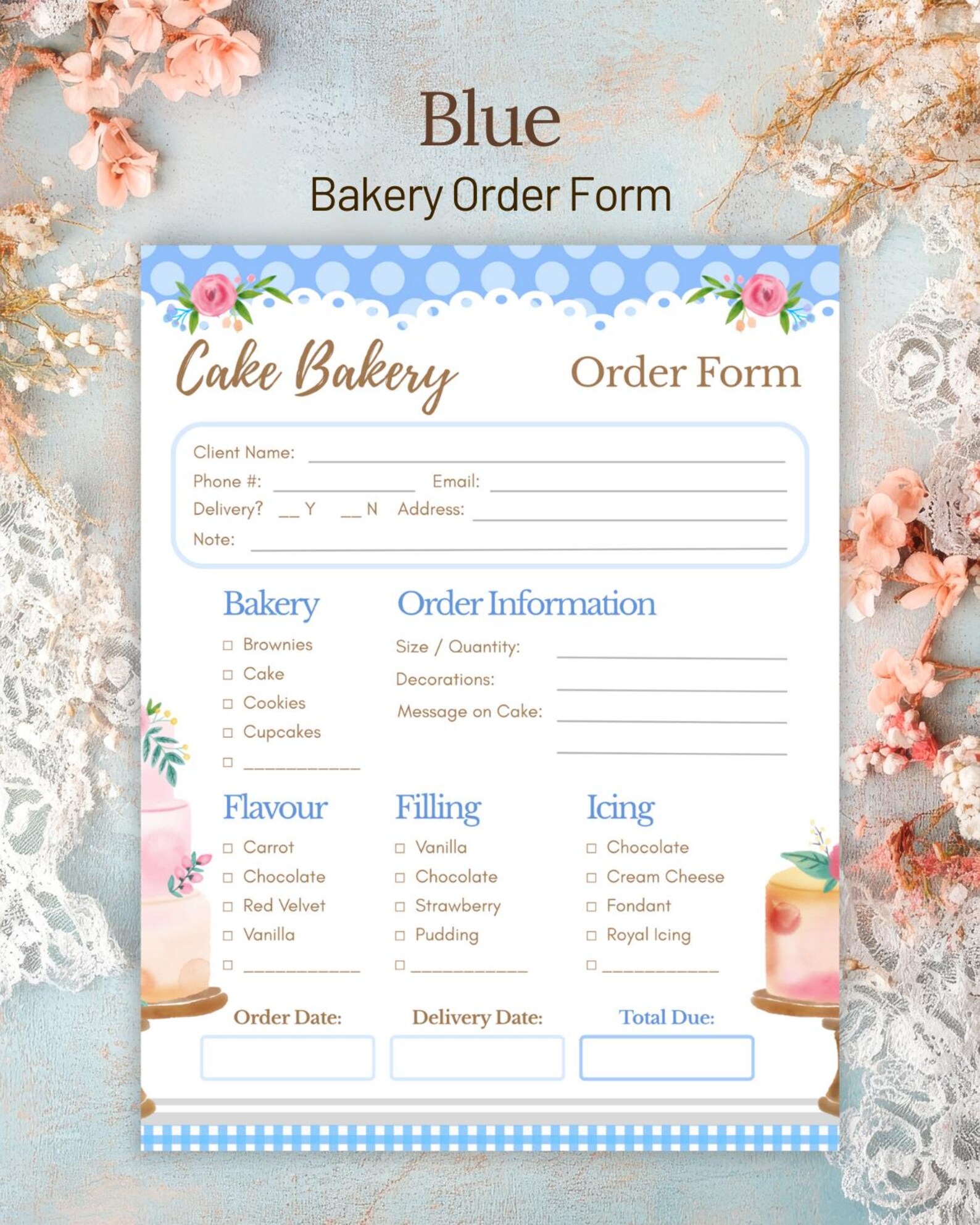 Cake Bakery Order Forms | 5 Colours Bundle | Instant Download ...