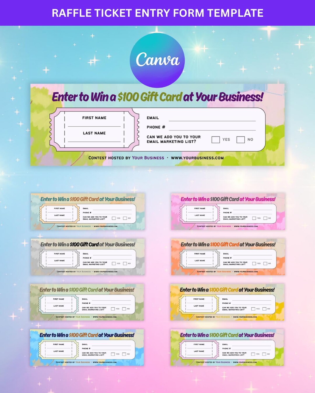 Raffle Ticket Entry Form Template | 8 Colour Bundle | Instant Download ...