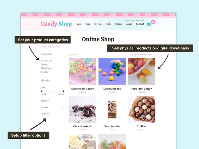 Candy Shop | Wix Website Template - Etsy