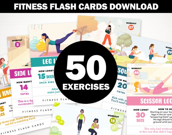Fitness Flash Cards Printable 50 Exercises Instant - Etsy Australia