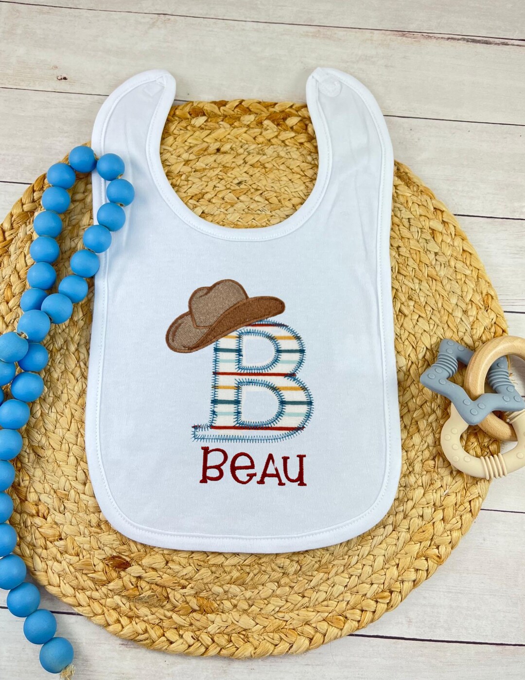 Embroidered Cowboy Baby Bib, Personalized Initial Appliqué - Etsy