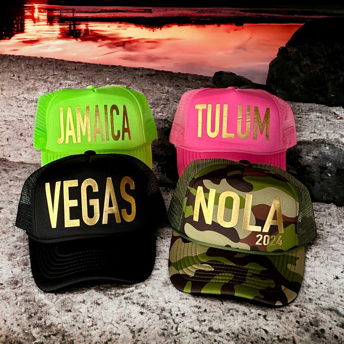 Party Trucker Hats | Neon Beach Birthday Hat | Beach Bachelorette ...