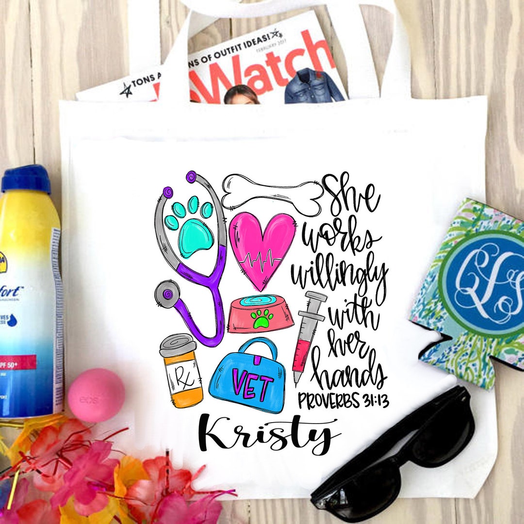Veterinarian Tote Bag. Vet Theme Tote Bag. Personalized Vet Bag ...