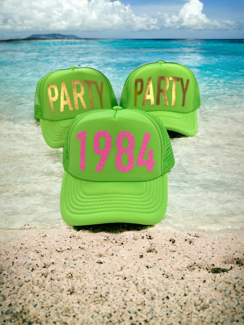 Party Trucker Hats | Neon Beach Birthday Hat | Beach Bachelorette Party ...