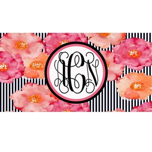 Large Floral License Plate. Floral Monogrammed Car Tag. Monogrammed ...