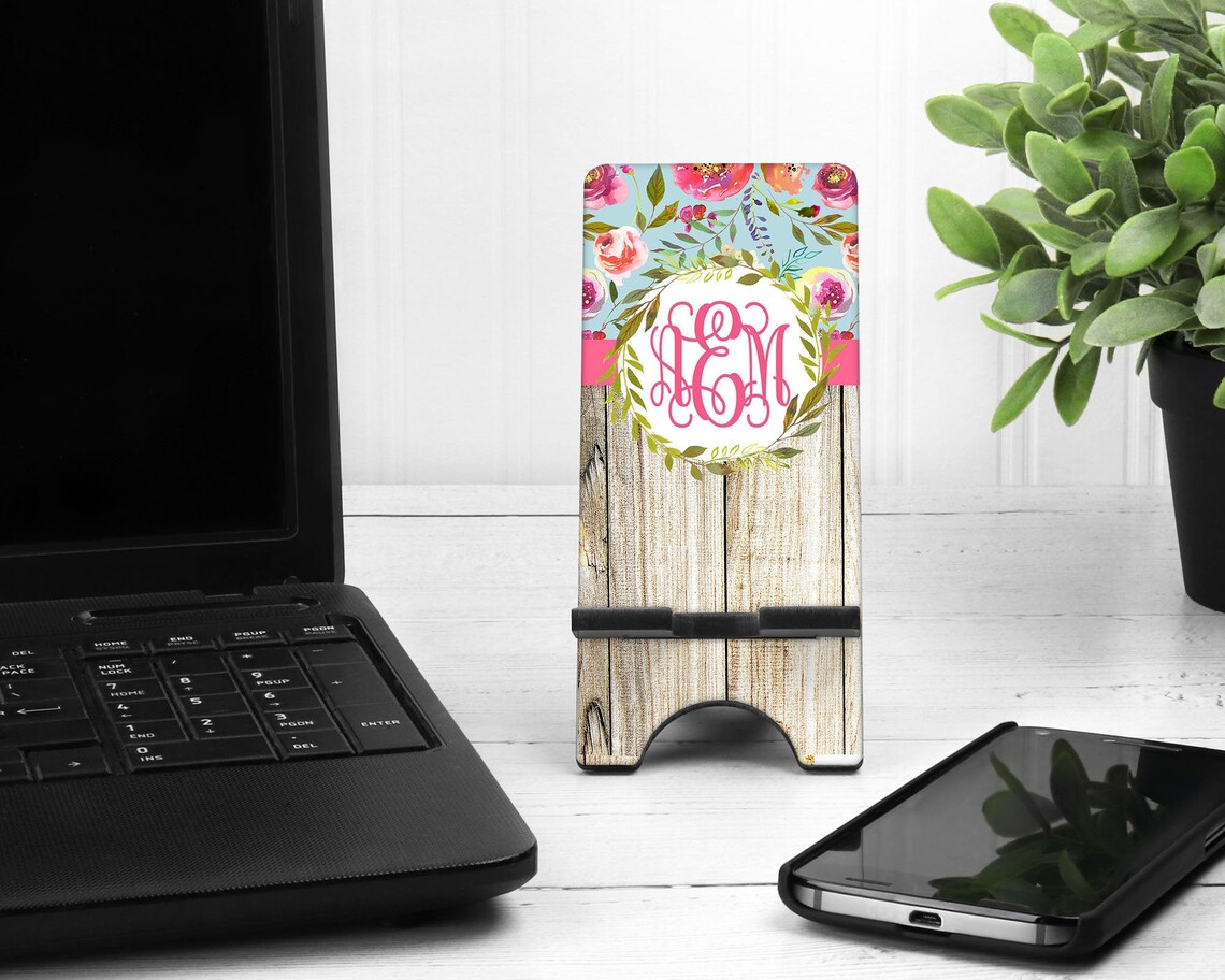 Floral Wood Cell Phone Stand. Custom Phone Stand Floral Phone - Etsy