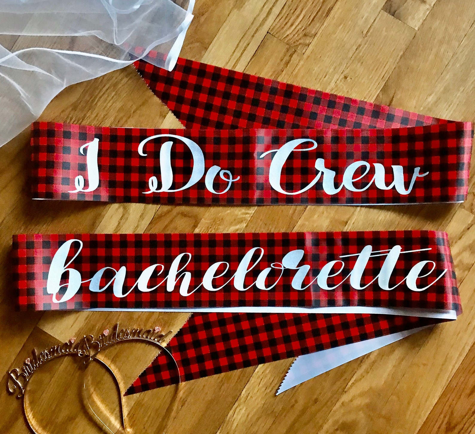 Plaid 4" Satin Sash. Red Plaid Birthday or Bride to Be Sash. Glitter ...